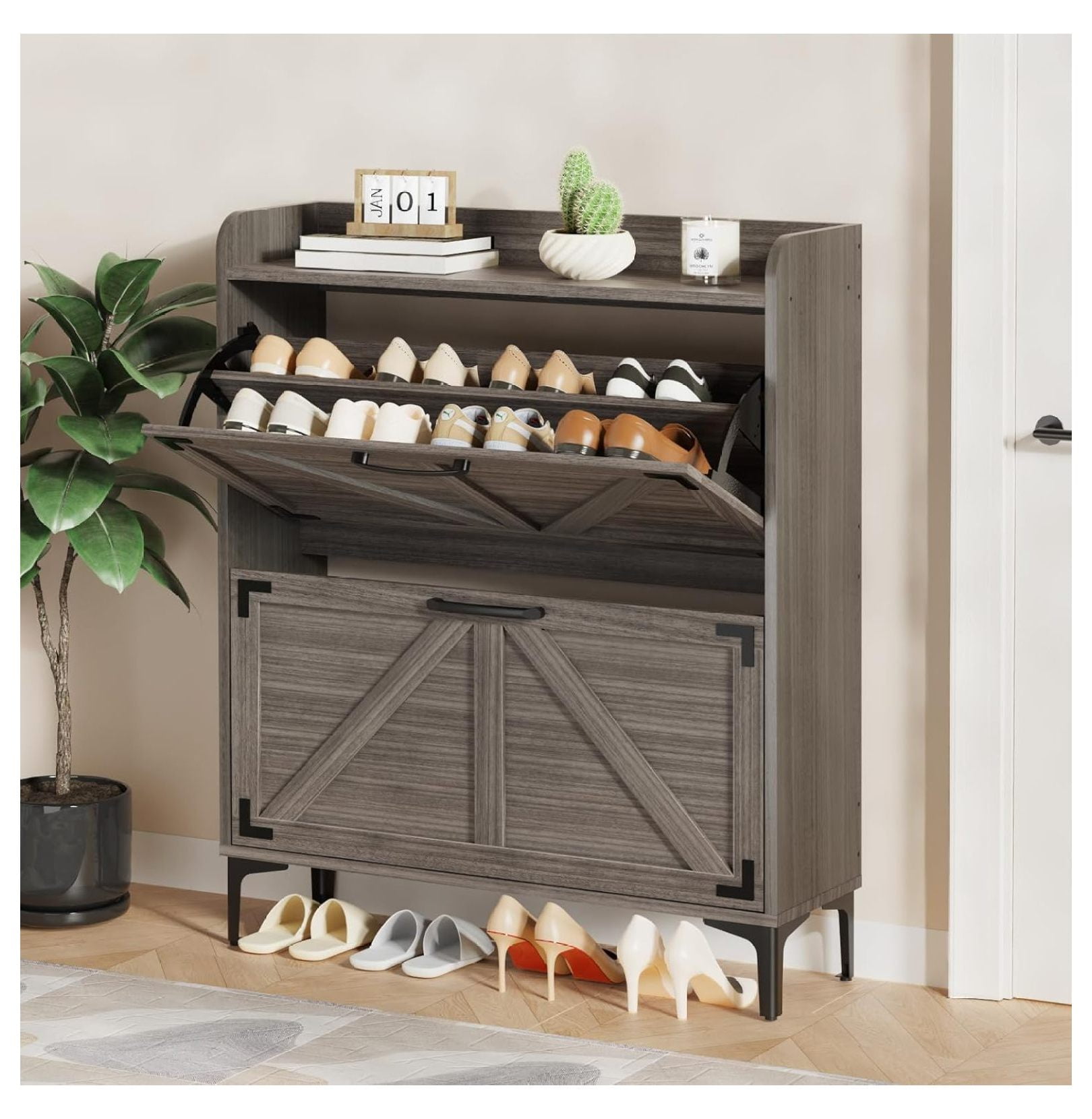 Shoe Cabinet with 2 Drawers,Shoe Storage Cabinet for Entryway ...