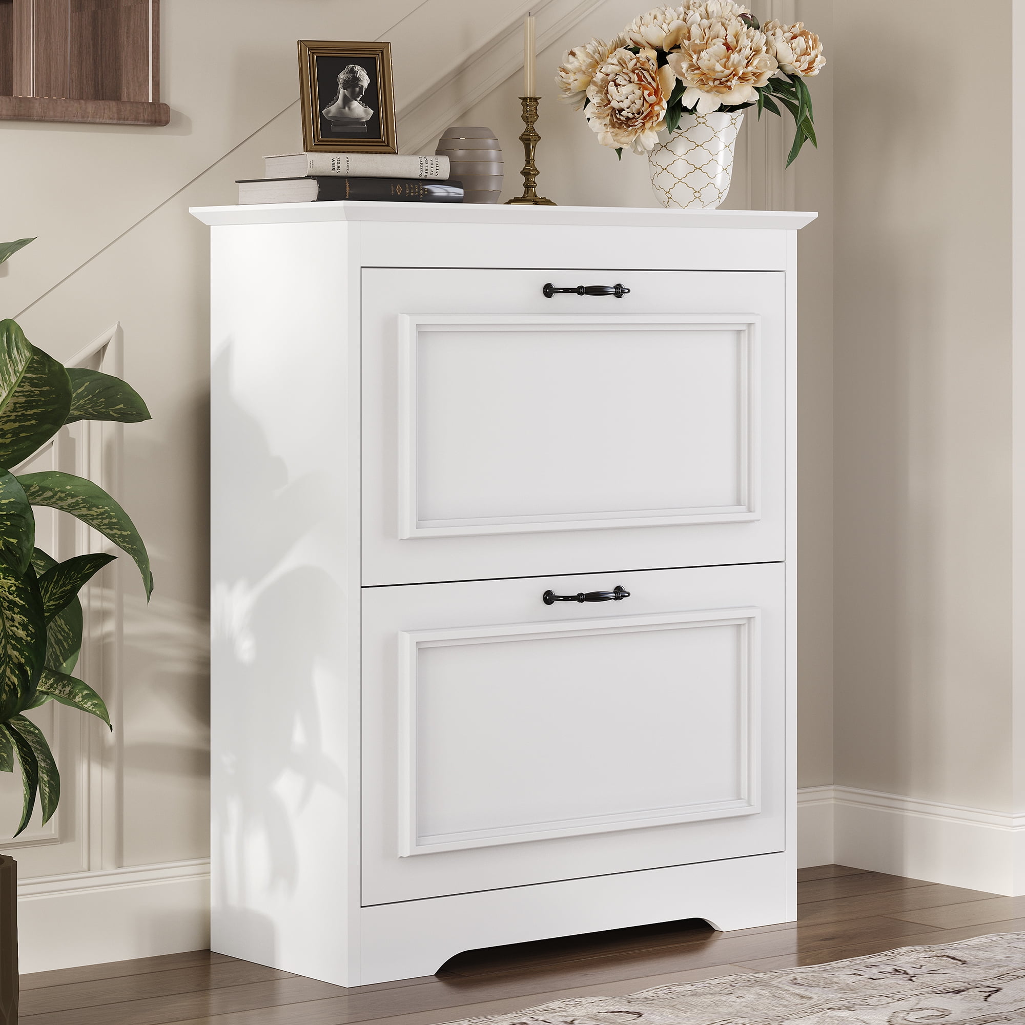 Shoe Cabinet with 2 Flip Drawers,Flip-Up Shoe Cabinet with Adjustable ...