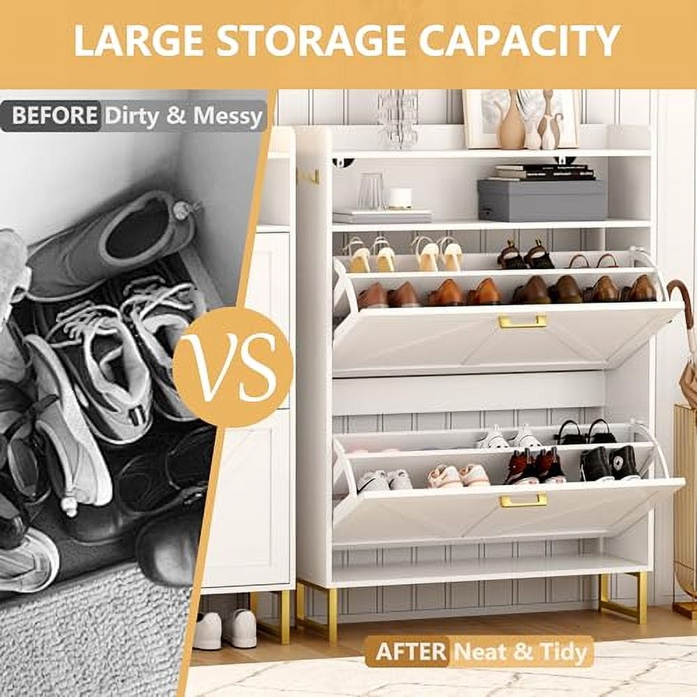 Shoe Cabinet with 2 Flip Drawers, Freestanding Hidden Shoe Storage ...
