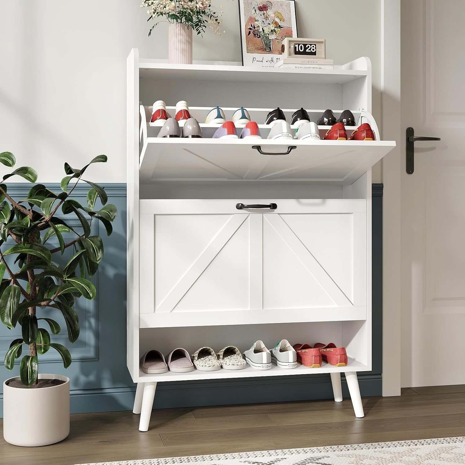 Shoe Cabinet with 2 Flip Drawers, Freestanding Shoe Storage Cabinet for ...