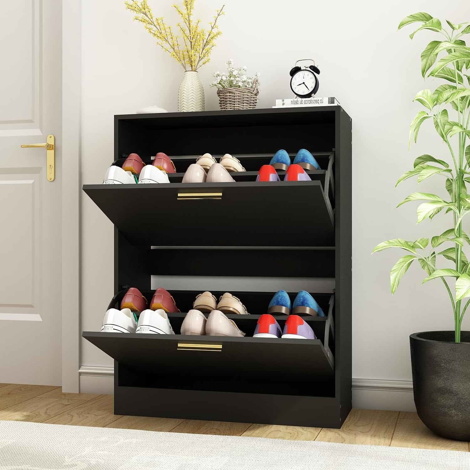 Shoe Cabinet with 2 Flip Drawers, Narrow Hidden Shoe Storage Cabinet ...