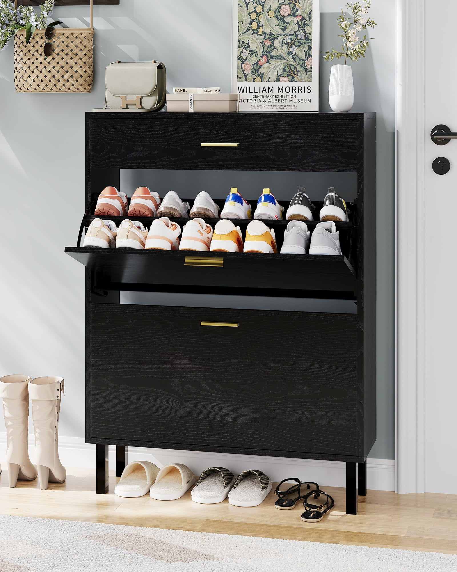 Shoe Cabinet with 2 Flip Drawers, Narrow Hidden Shoe Storage Cabinet ...