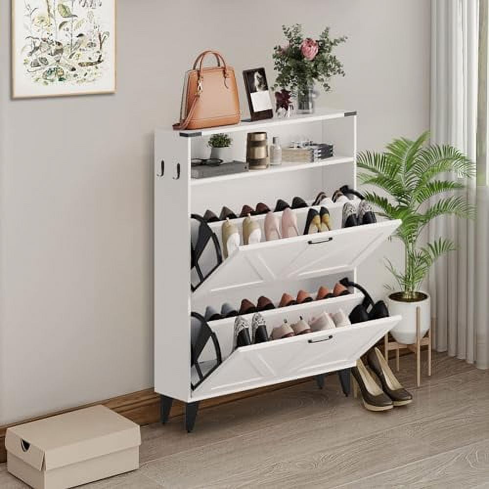 Shoe Cabinet with 2 Flip Drawers, Narrow Shoes Storage Cabinet for ...