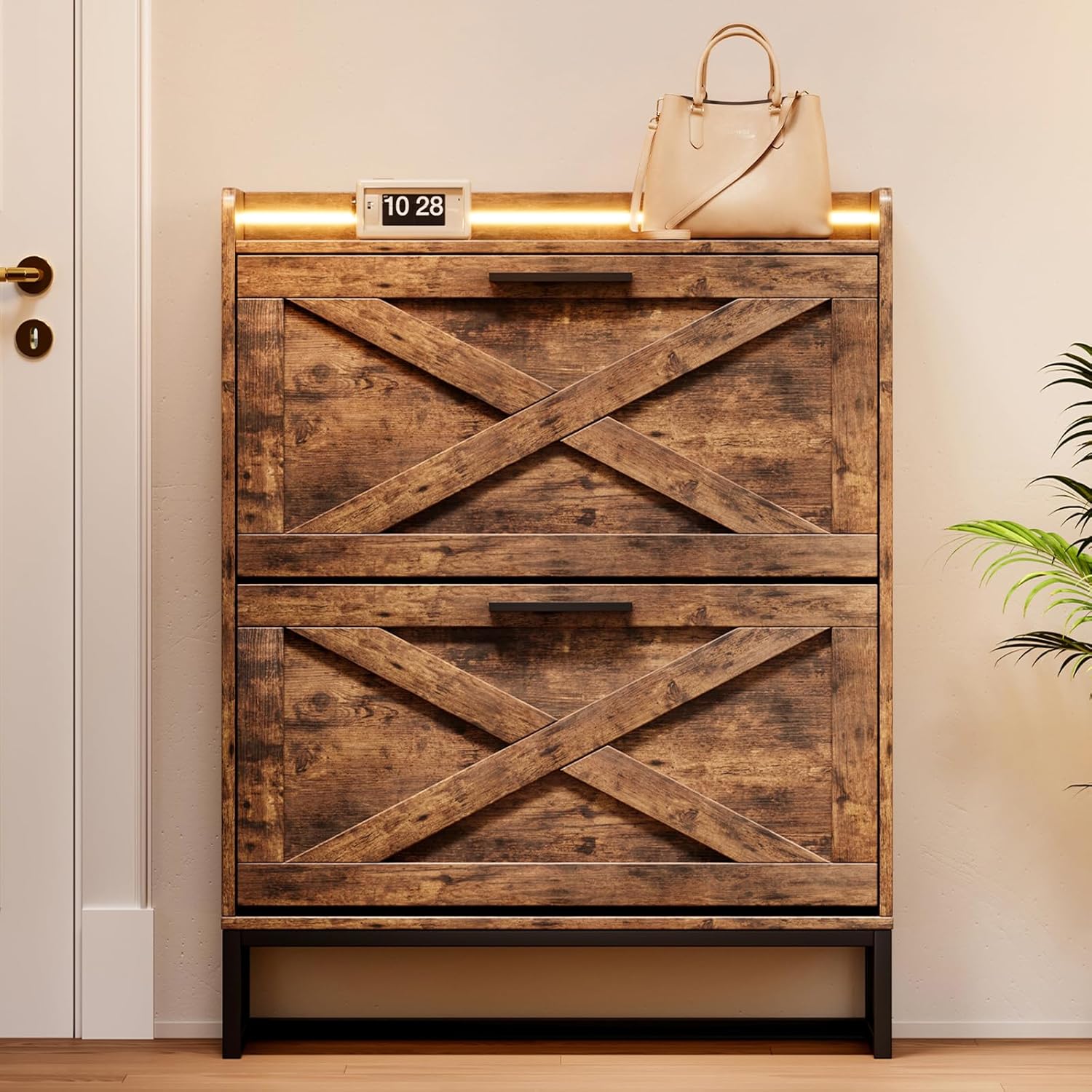 Shoe Cabinet with 2 Flip Drawers, Narrow Shoes Storage Cabinet Equipped ...