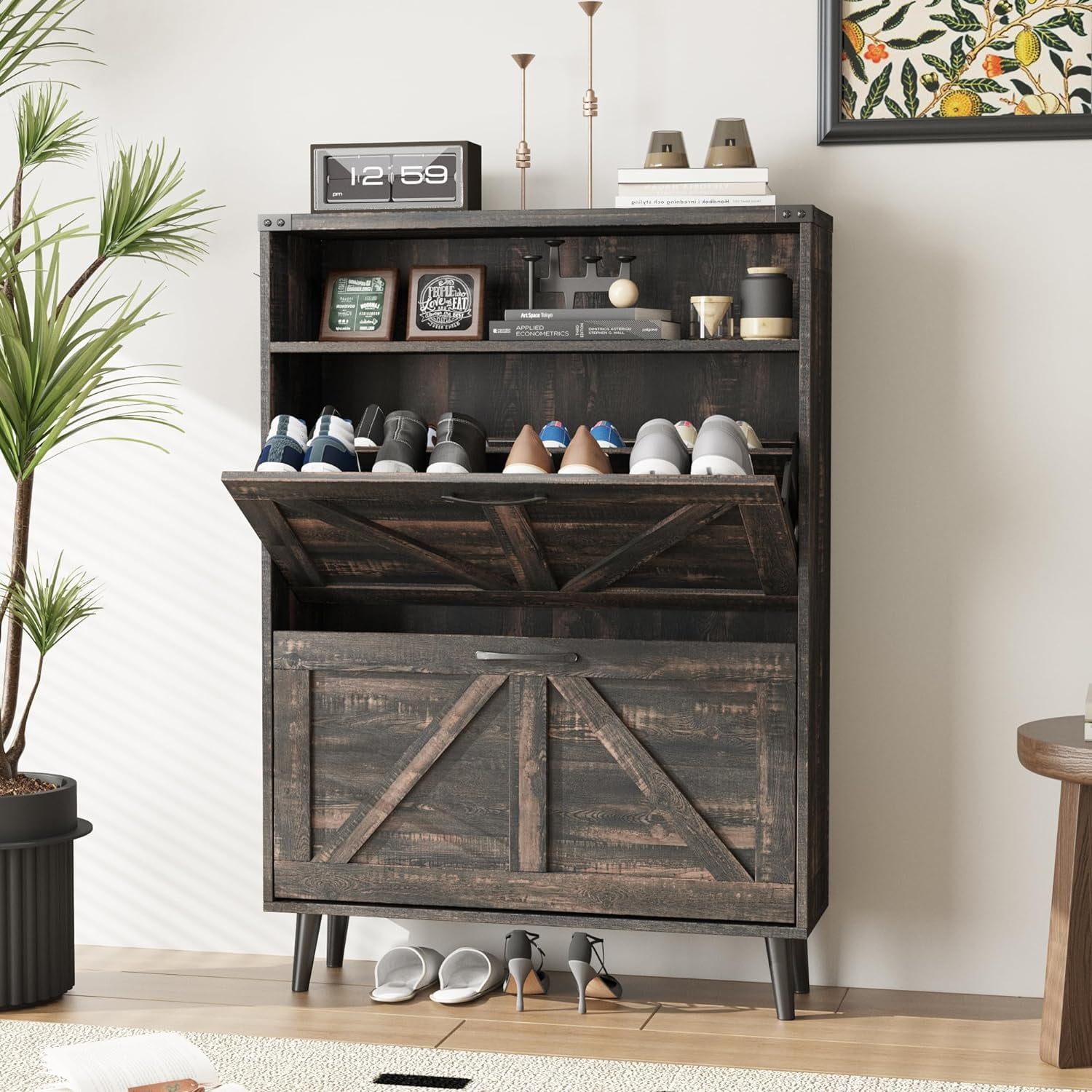 Shoe Cabinet with 2 Flip Drawers,Shoe Storage Cabinet for Entryway ...