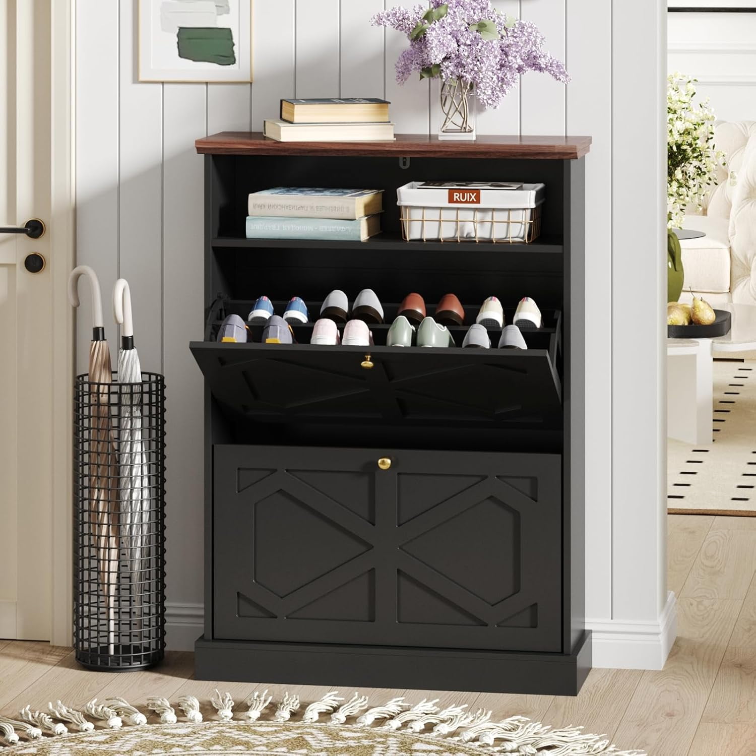 Shoe Cabinet with 2 Flip Drawers Shoe Storage Cabinet for Entryway ...