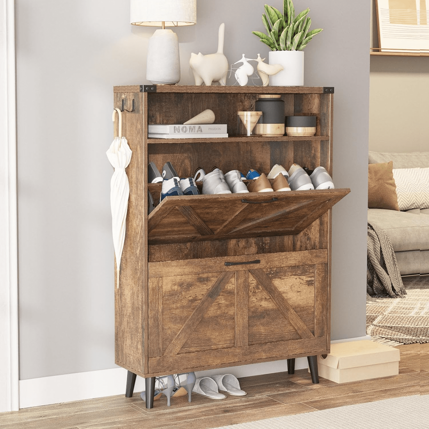Shoe Cabinet with 2 Flip Drawers Shoe Storage Cabinet for Entryway ...