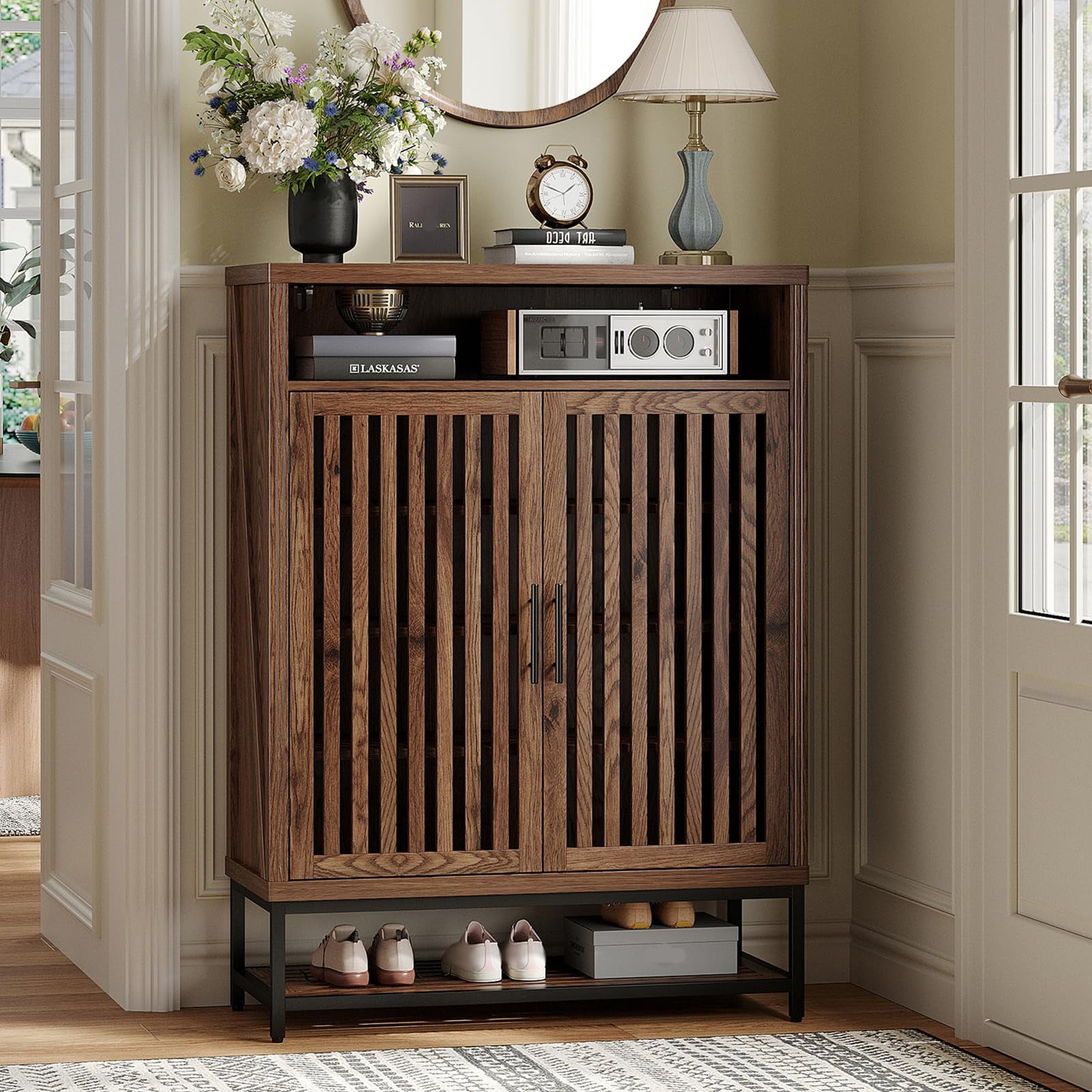 Shoe Cabinet with 2 Ventilated Grille Style Doors, 6-Tier Shoe Storage ...