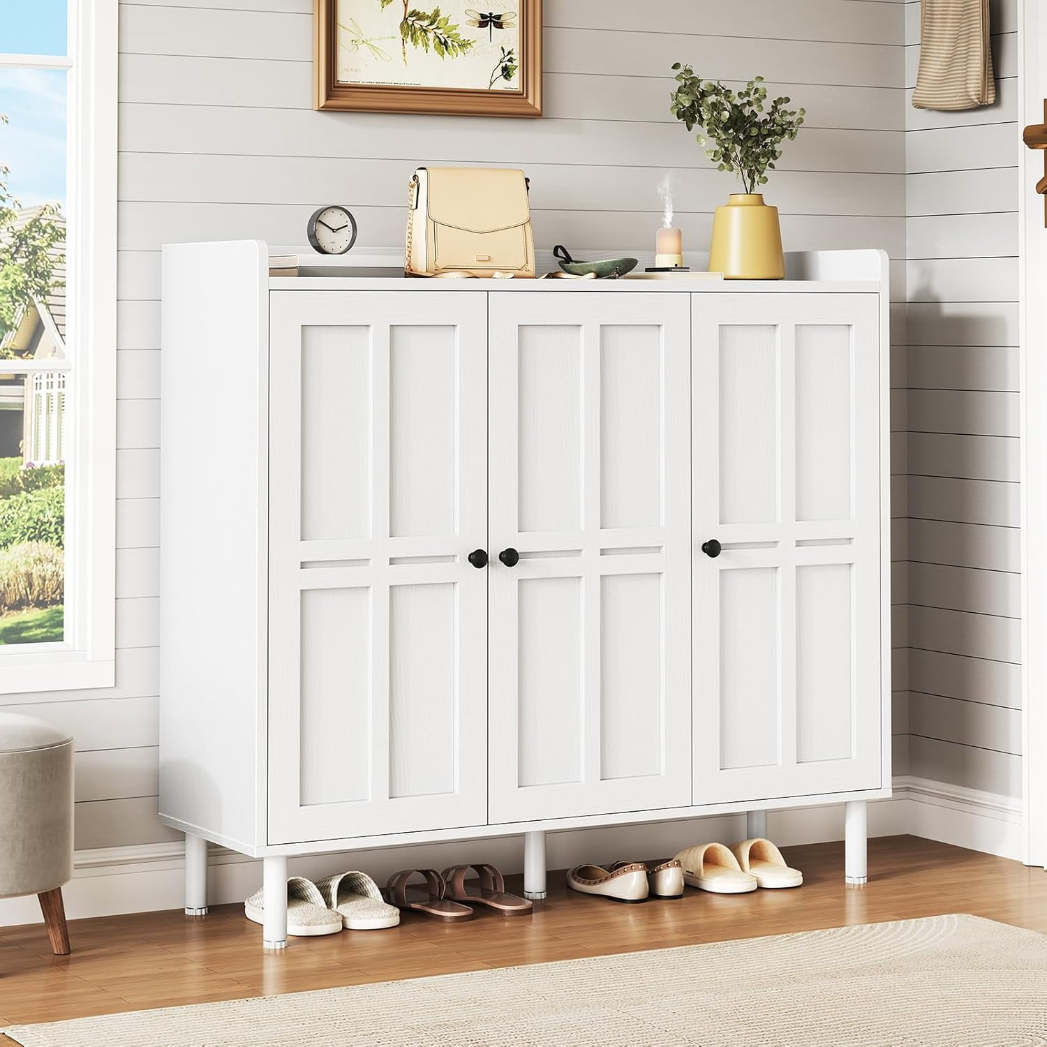 Shoe Cabinet with 3 Doors and Adjustable Shelves, 30 Pairs Shoe Storage ...