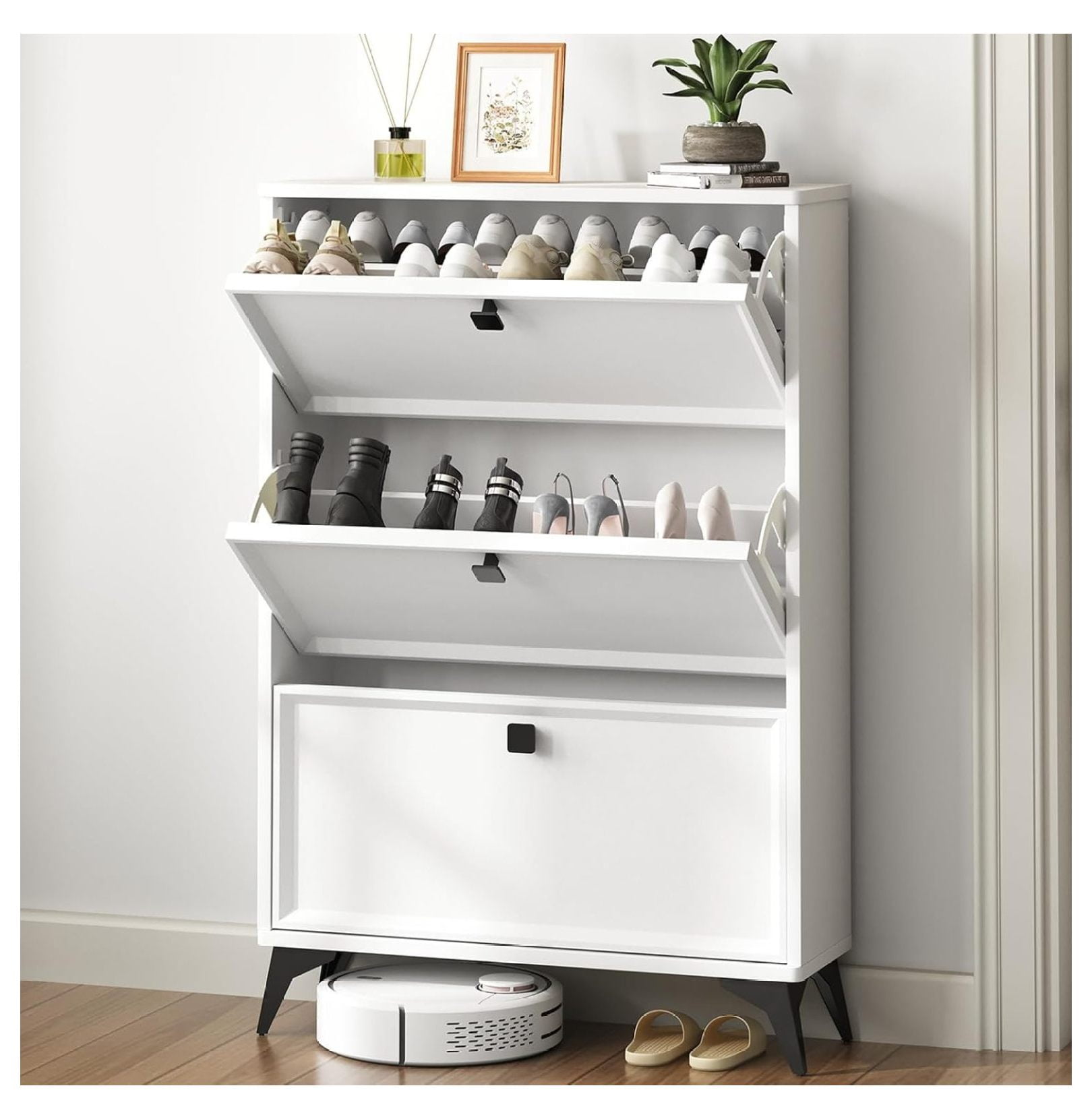 Shoe Cabinet with 3 Drawers, Shoe Rack Cabinet with 3-Tier Removable ...