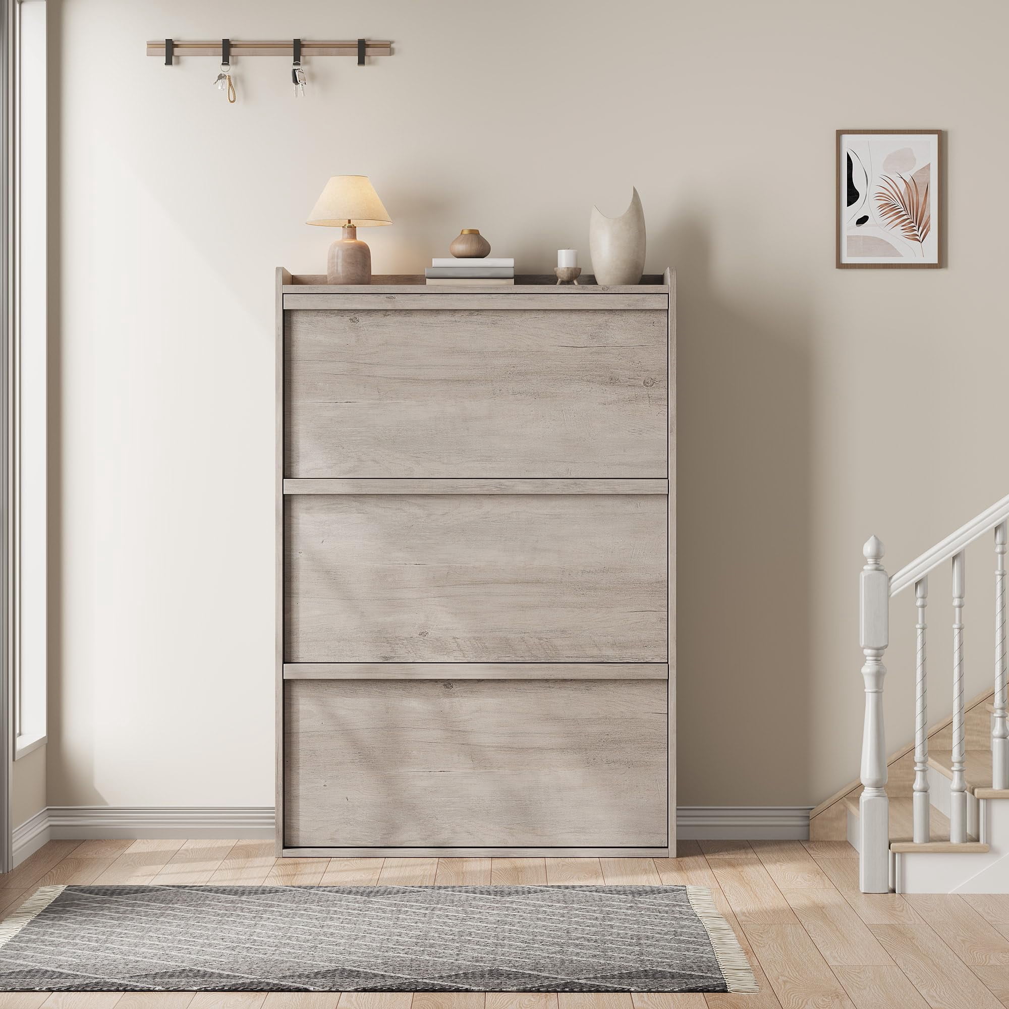 Shoe Cabinet with 3 Filp Drawers, 2-Tier Slim Shoe Rack with Adjustable ...