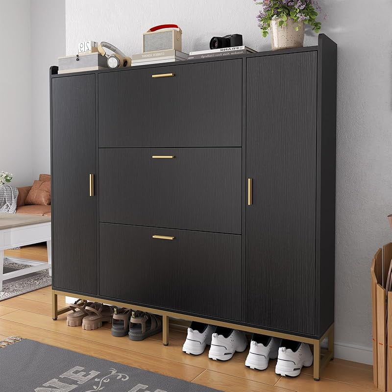 Shoe Cabinet with 3 Flip Drawers & 2 Storage Cabinet, Modern ...