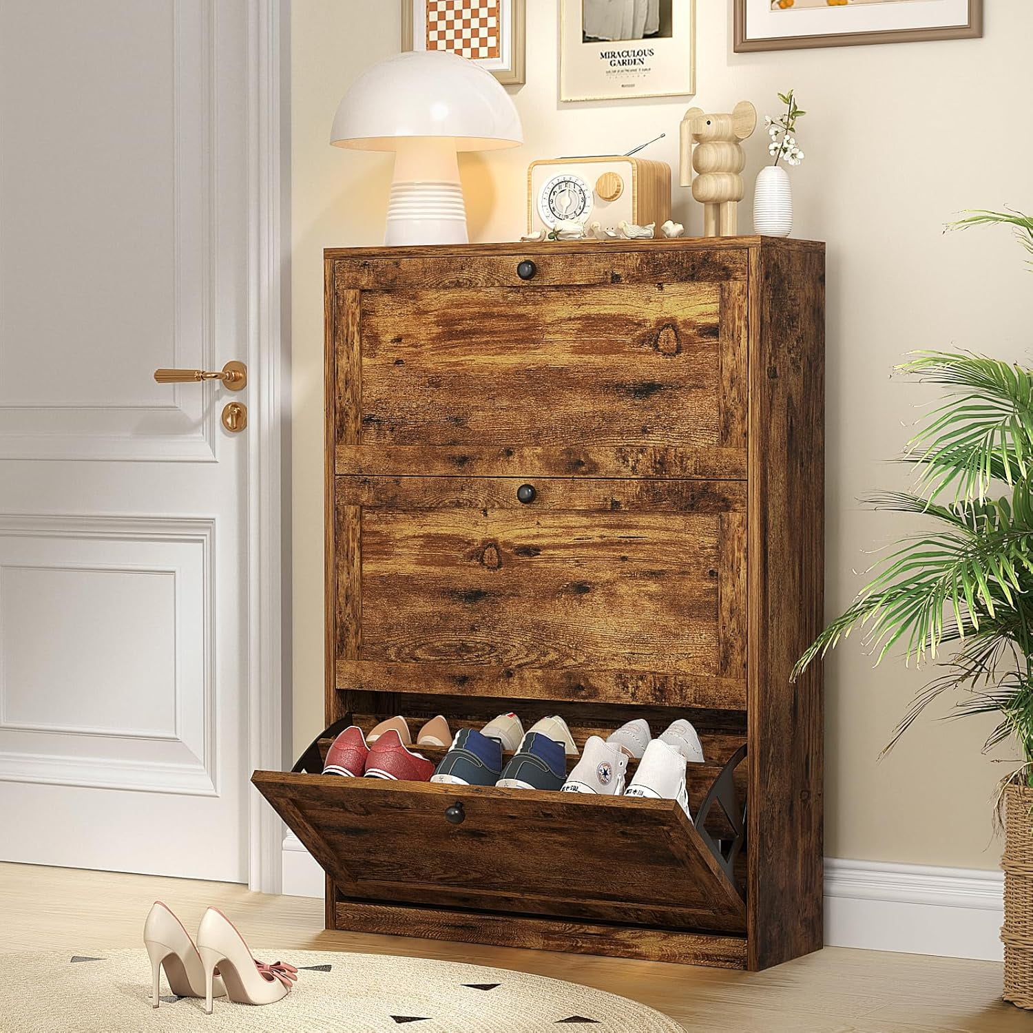 **shoe cabinet with 3 flip drawers, freestanding shoe storage cabinet with adjustable shelf ...