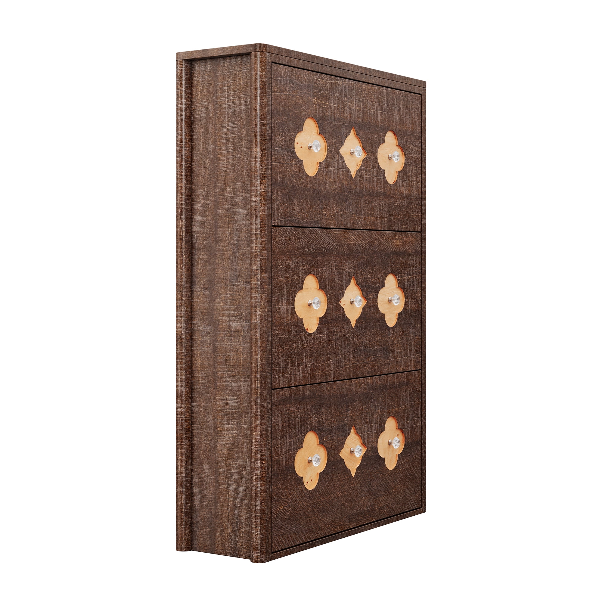 Shoe Cabinet with 3 Flip Drawers, Hidden Wood Shoe Storage Cabinet with ...