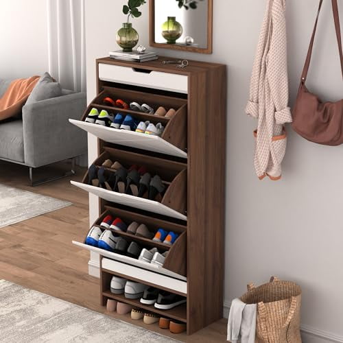 Shoe Cabinet with 3 Flip Drawers, Modern Shoe Storage Cabinet for ...