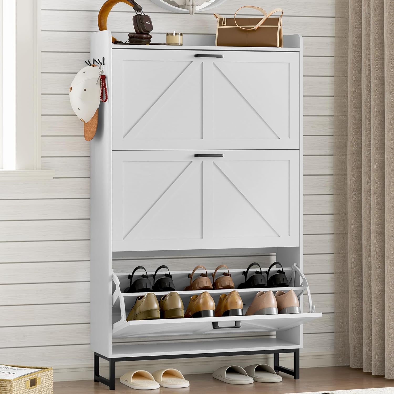 Shoe Cabinet with 3 Flip Drawers Narrow Shoe Storage Cabinet Organizer ...
