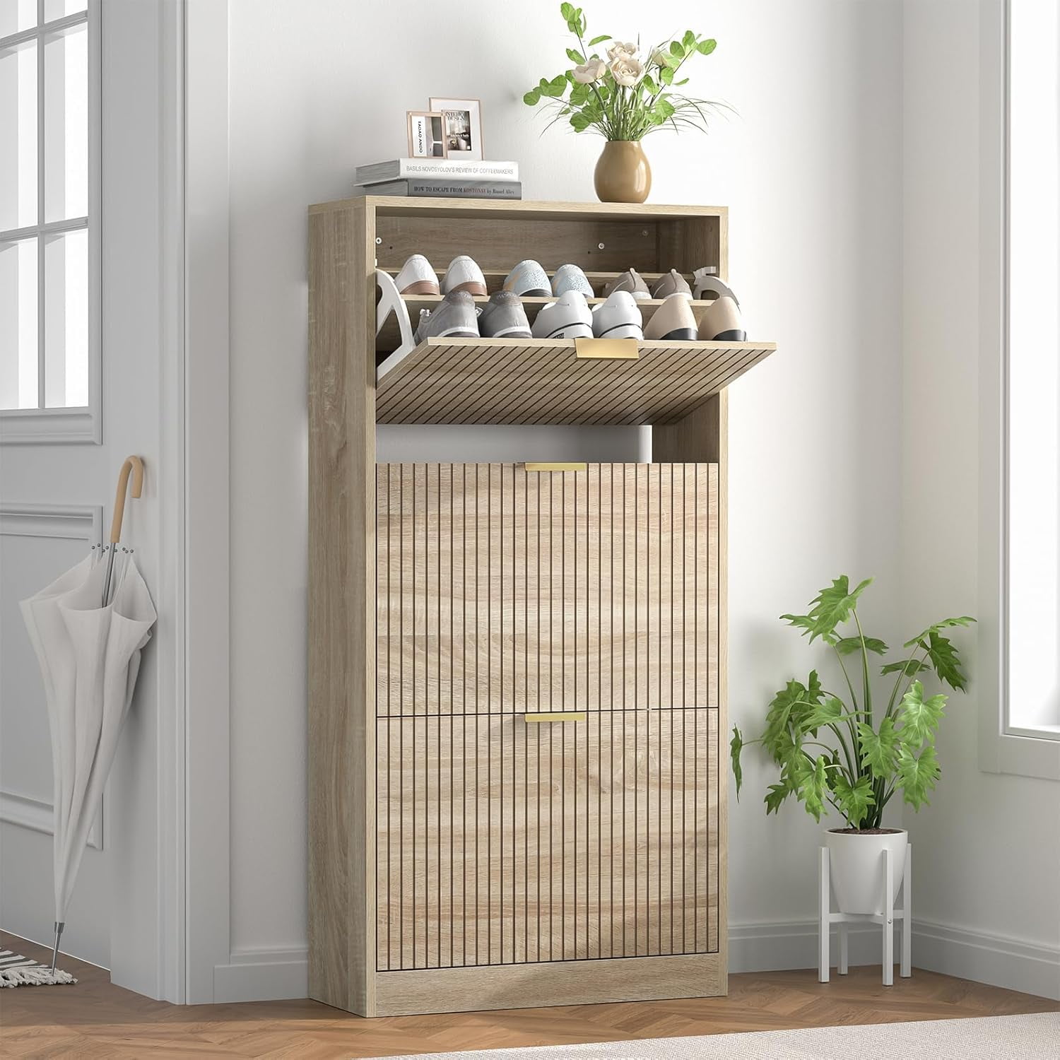 Shoe Cabinet with 3 Flip Drawers, Shoe Storage Cabinet, Adjustable and ...