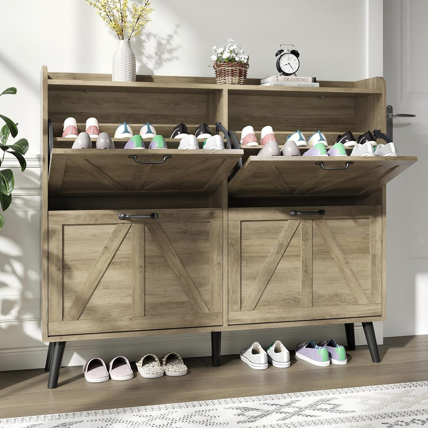 Shoe Cabinet with 4 Flip Drawers, Farmhouse Shoe Cabinet Storage for ...