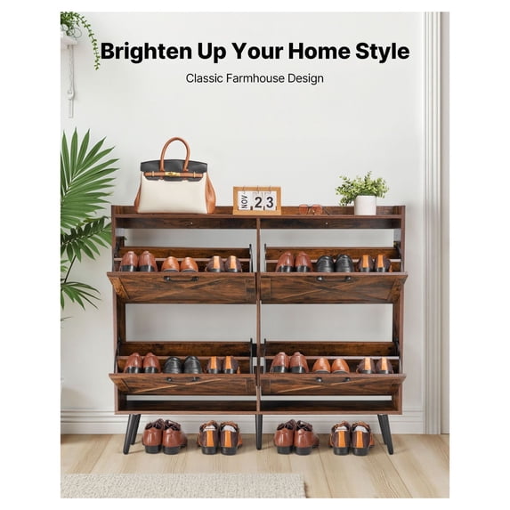 Shoe Cabinet 4 Flip Drawers, Farmhouse Shoe Storage Organizer with Wood ...