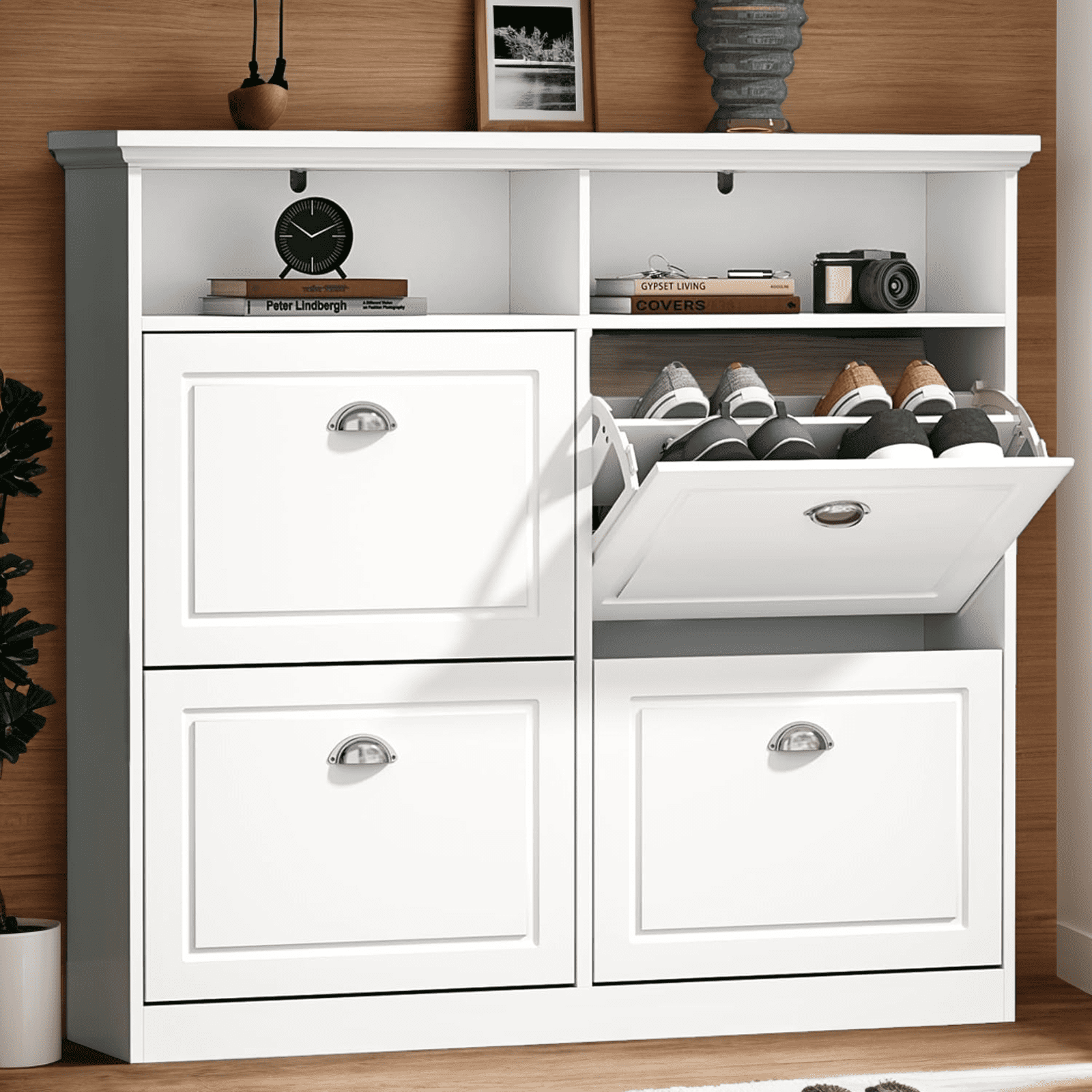 Shoe Cabinet with 4 Flip Drawers, Freestanding Shoe Storage Cabinet ...
