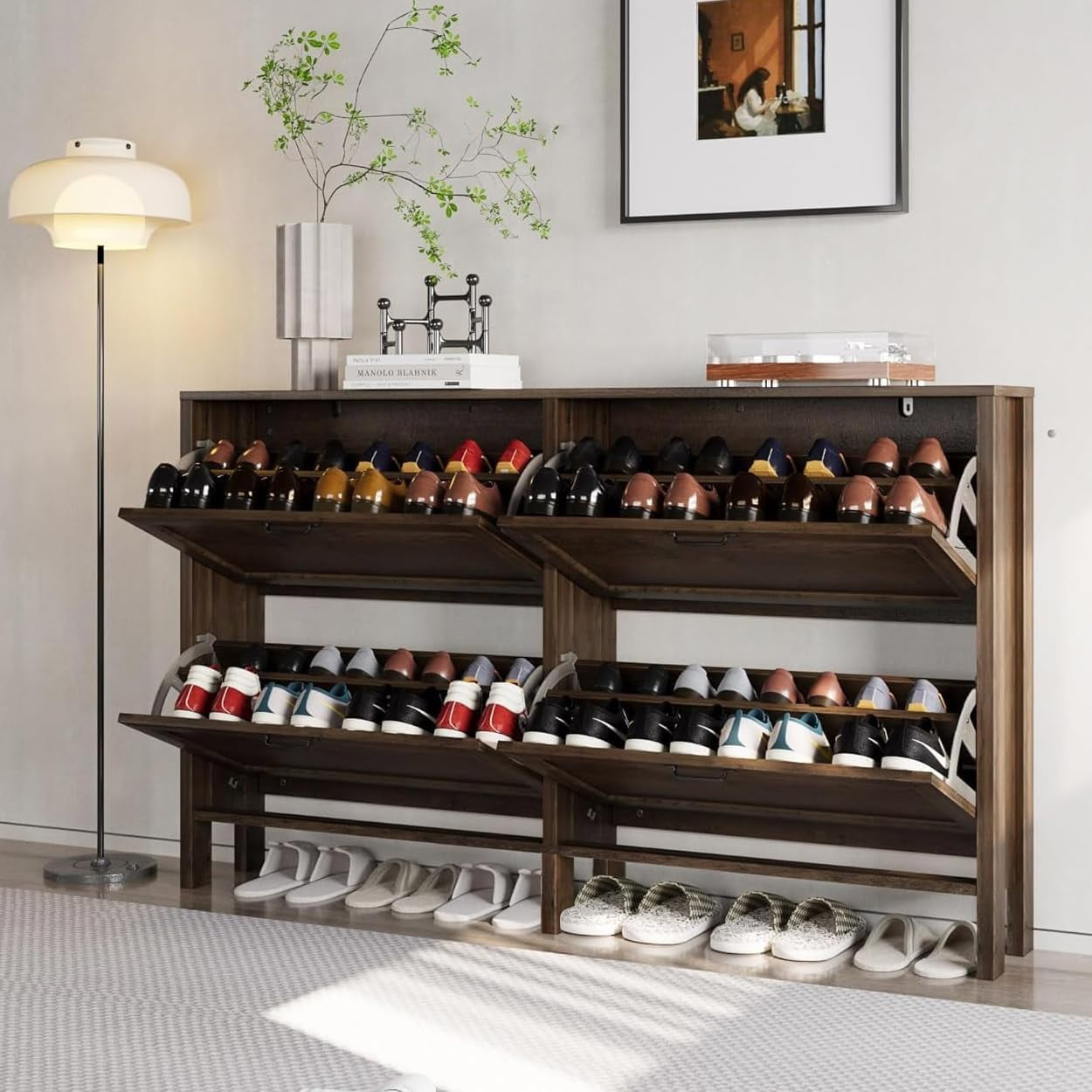 Shoe Cabinet with 4 Flip Drawers, Narrow Shoe Storage Cabinet ...