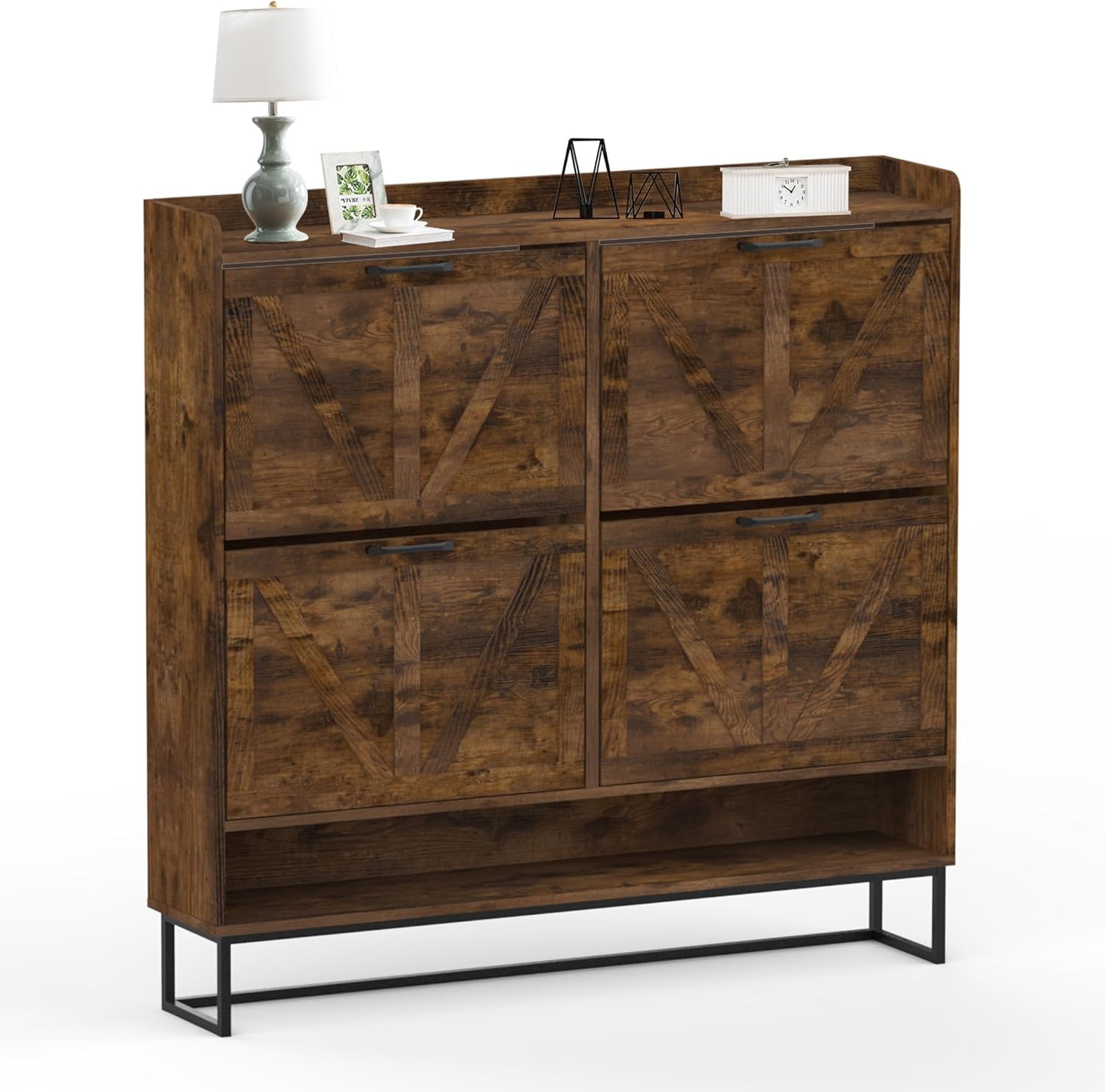 Shoe Cabinet with 4 Flip Drawers, Shoe Storage Cabinet for Entryway ...