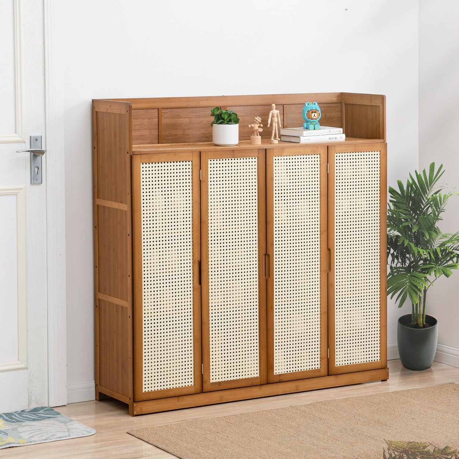 Shoe Cabinet 4 Tier Boho Shoe Storage Cabinet with Doors & Drawers 12 ...