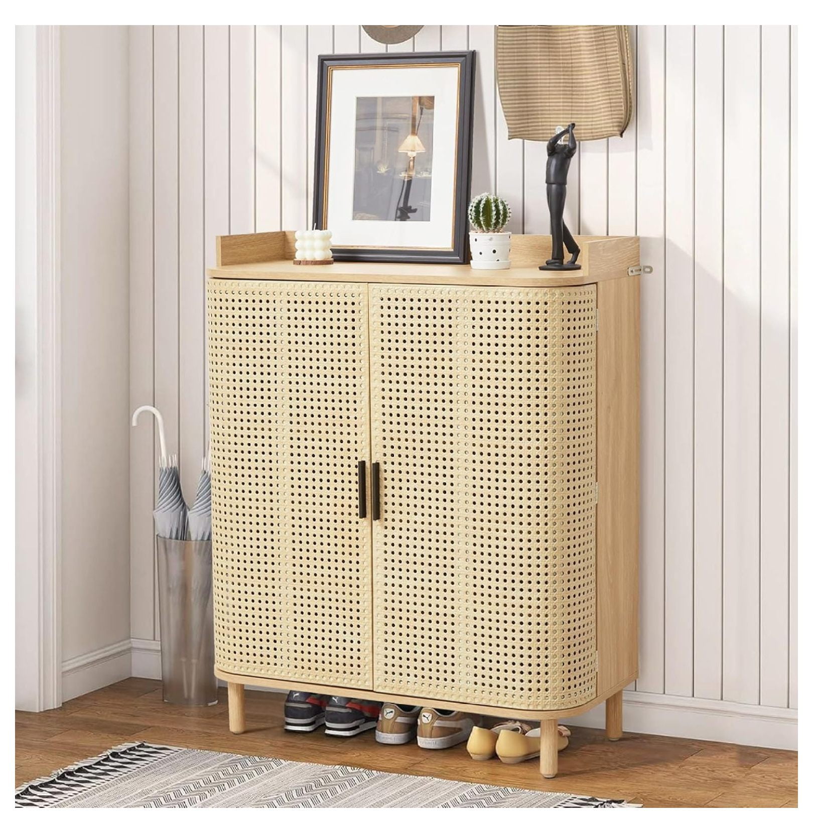 Shoe Cabinet, 5 Tier Boho Wooden Shoe Storage Organizer Cabinet with ...