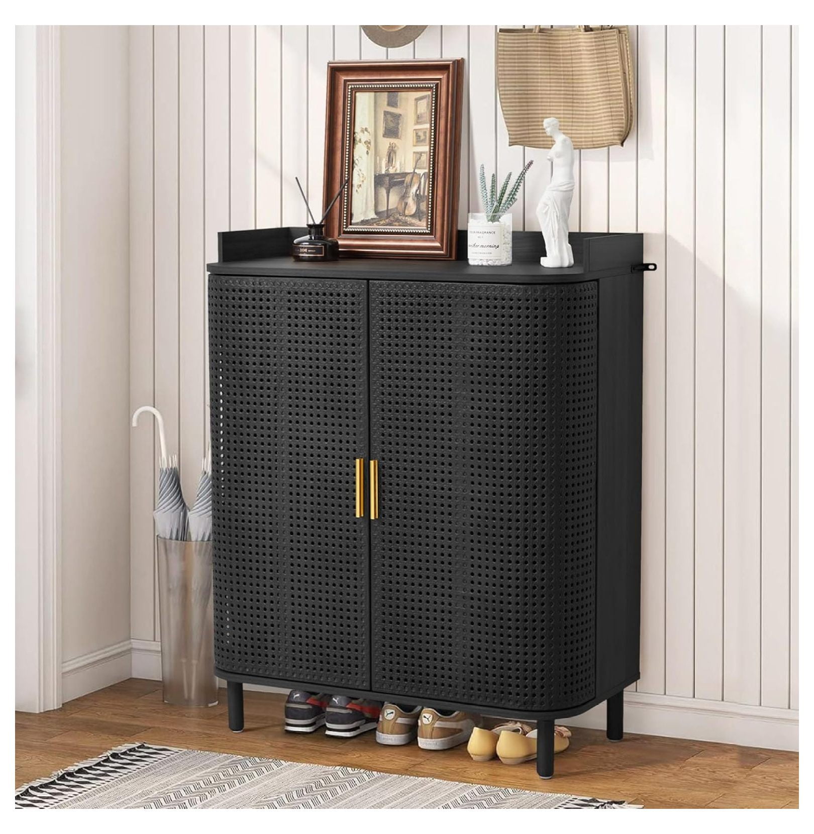 Shoe Cabinet, 5 Tier Boho Wooden Shoe Storage Organizer Cabinet with ...