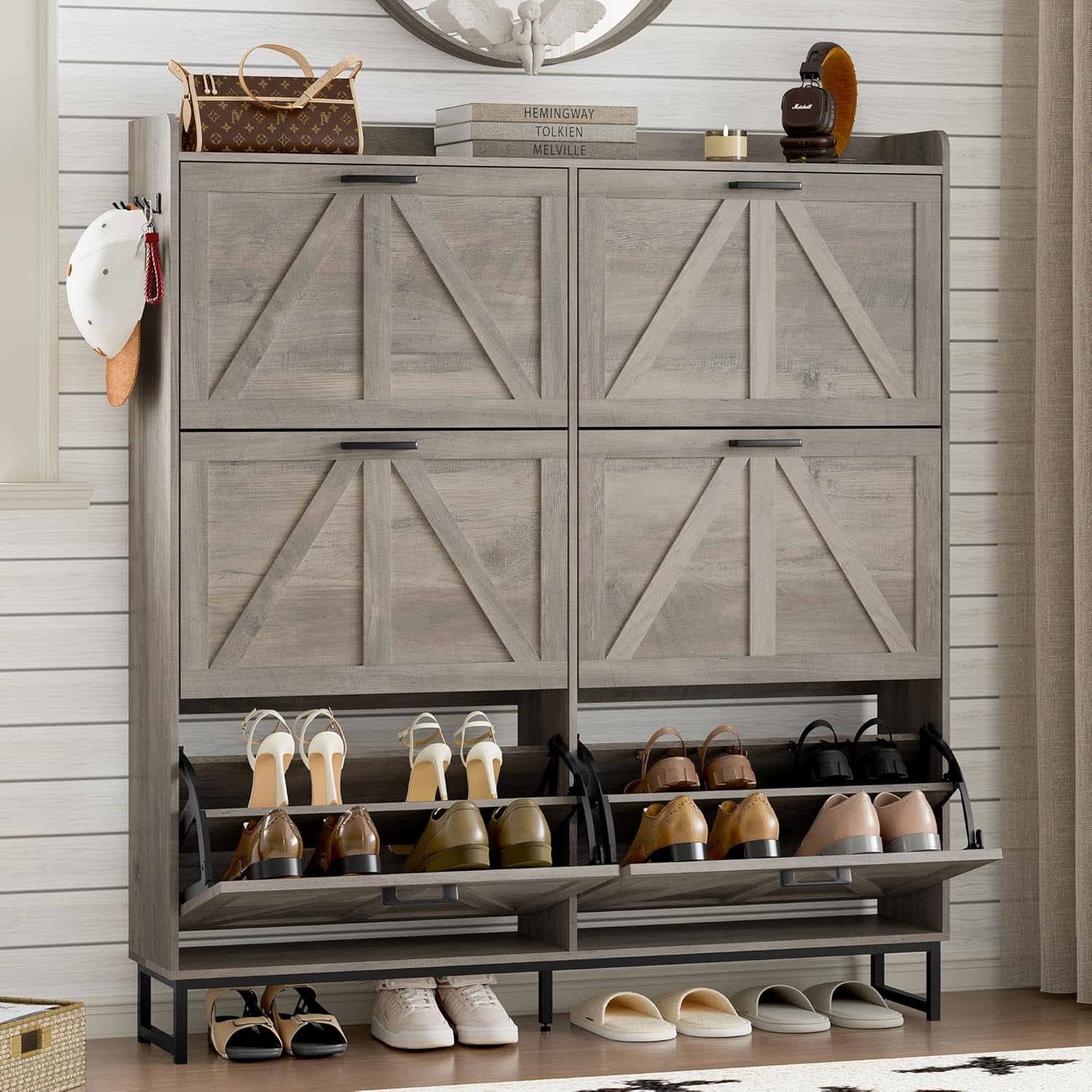 Shoe Cabinet with 6 Flip Drawers Narrow Shoe Storage Cabinet Organizer ...