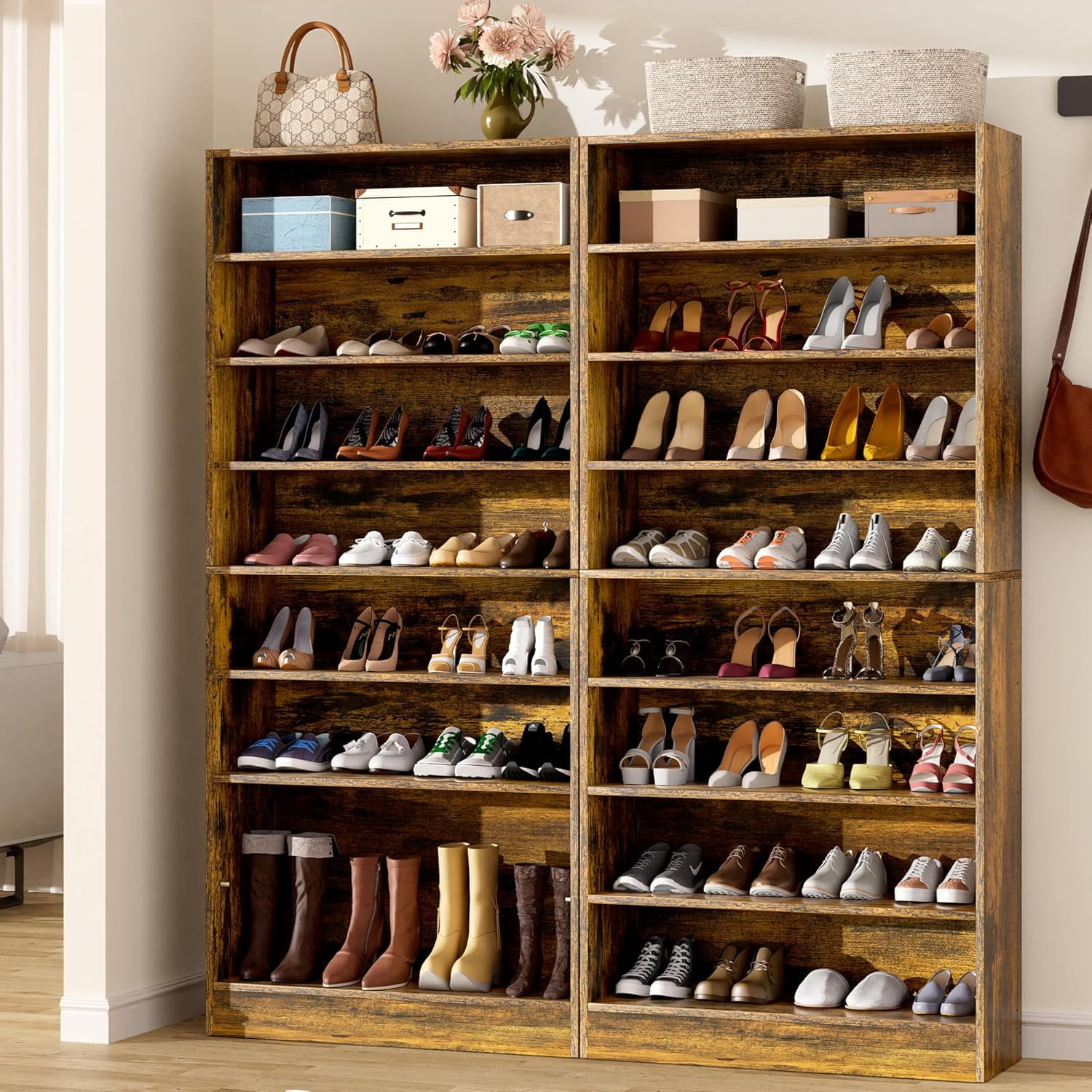 Shoe Cabinet 8 Tiers Large Wooden Shoe Organizer Cabinet Vertical Tall ...