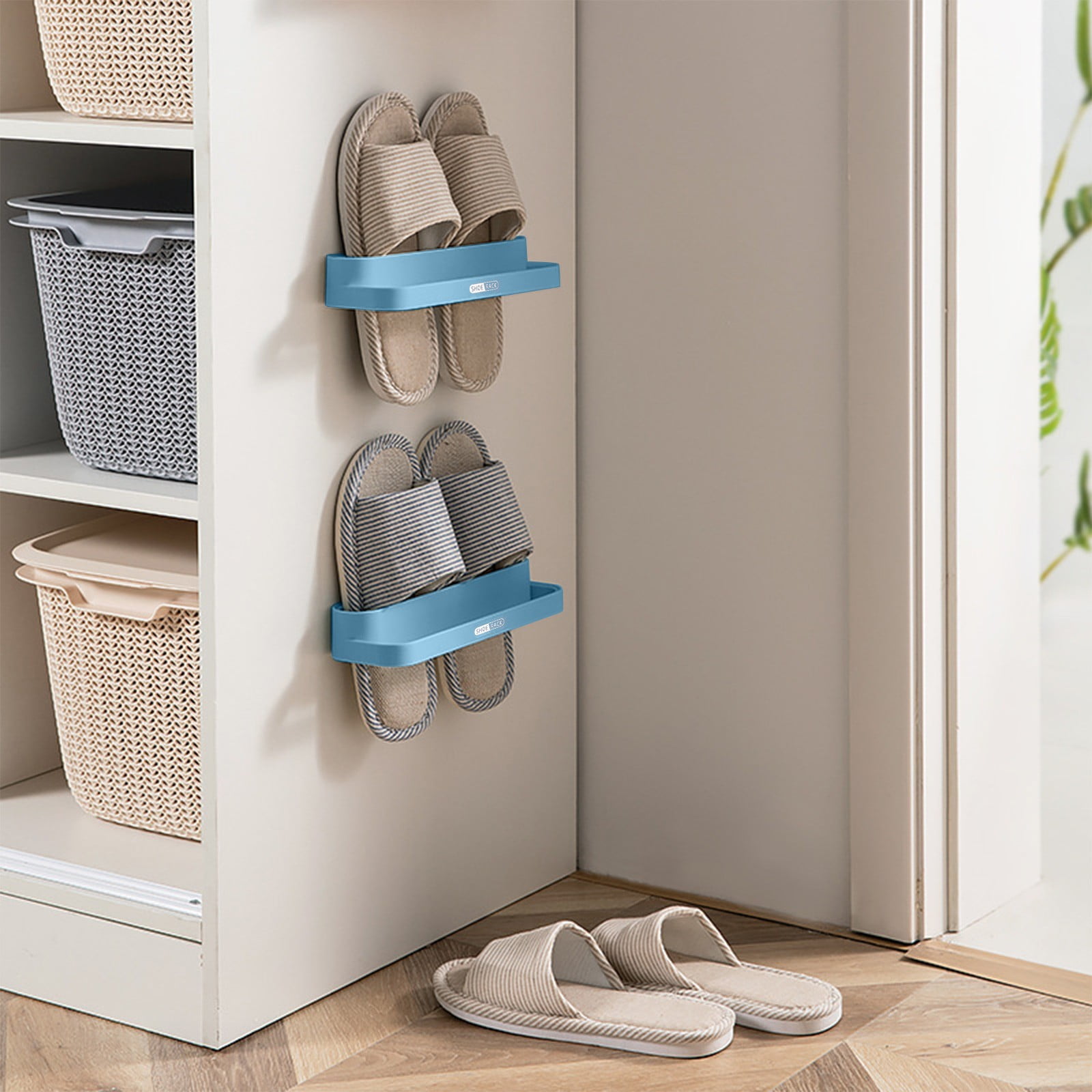Shoe Cabinet Bathroom Slipper Rack Non Perforated Wall Mounted Slipper ...