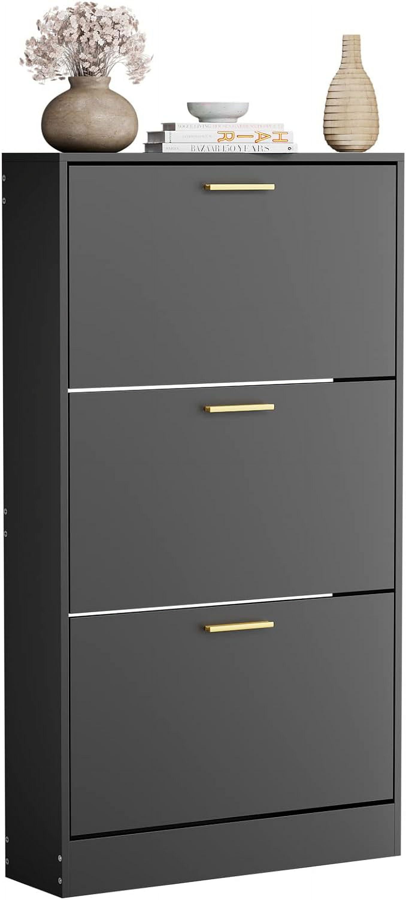 Shoe Cabinet, Black Shoe Cabinet with 3 Flip Drawer, Hidden Shoe ...