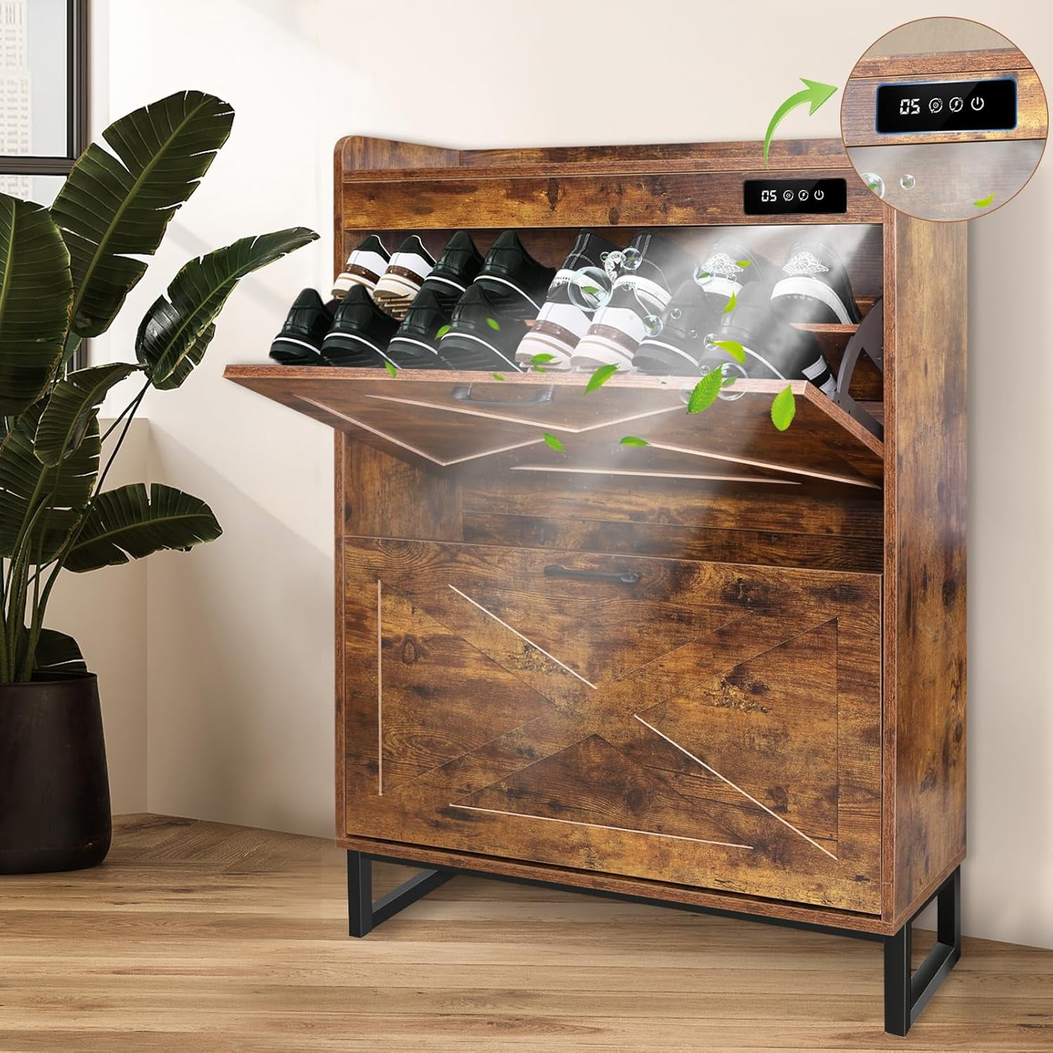 Shoe Cabinet with Deodorizer & 4 Flip Drawers, Shoe Cabinet Storage for ...