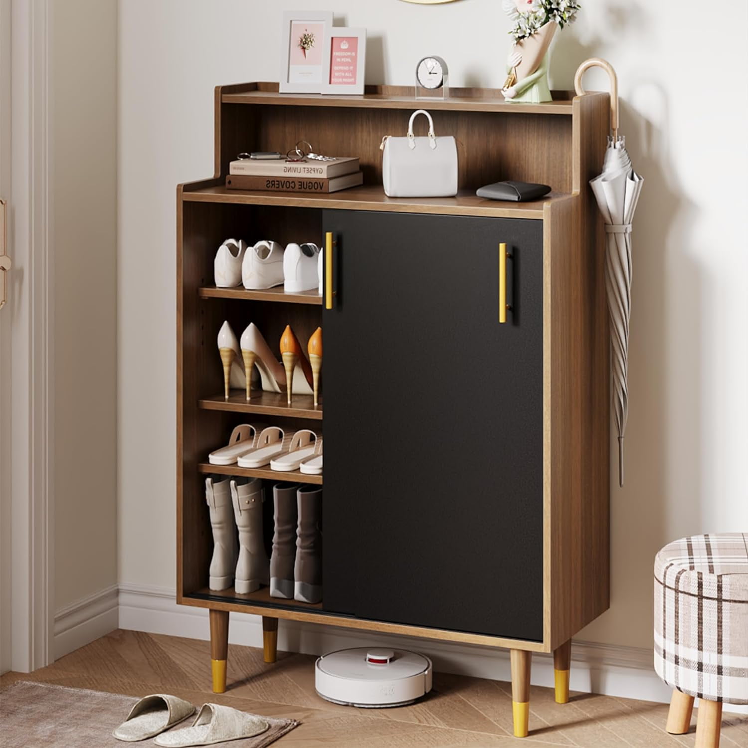 Shoe Cabinet with Doors 5-Tier Shoe Cabinet Storage for Entryway Hidden ...