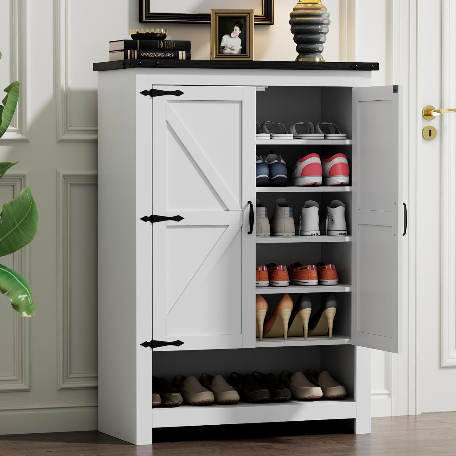 Shoe Cabinet with Doors 7 Tier 28 Pair Shoe Cabinet Storage for Entryway Hidden Narrow Shoe Cabinets with Adjustable Shelves Slim Thin Shoe Rack Organizer for Hallway Living Room Walmart
