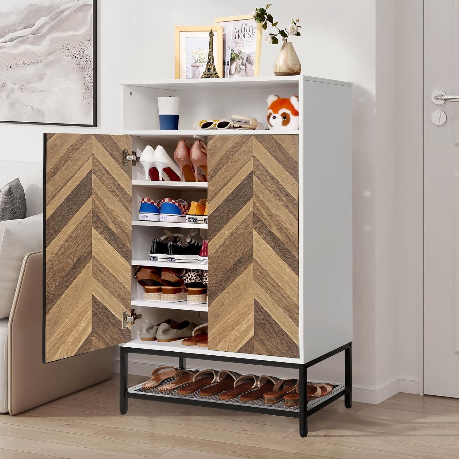 Shoe Cabinet with Doors, 7-Tier Shoe Storage Cabinet with 3 Adjustable ...
