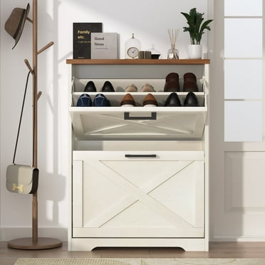 Free Shipping! Dextrus White Shoe Cabinet, Modern Entryway Shoe Rack ...