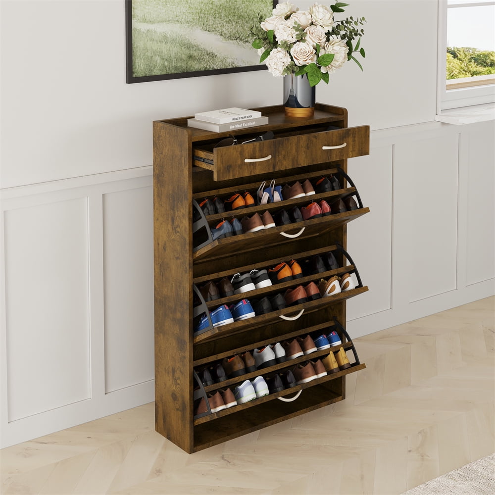 Shoe Cabinet for Entryway, 4 Tier Narrow Shoe Storage Cabinet with 3 ...