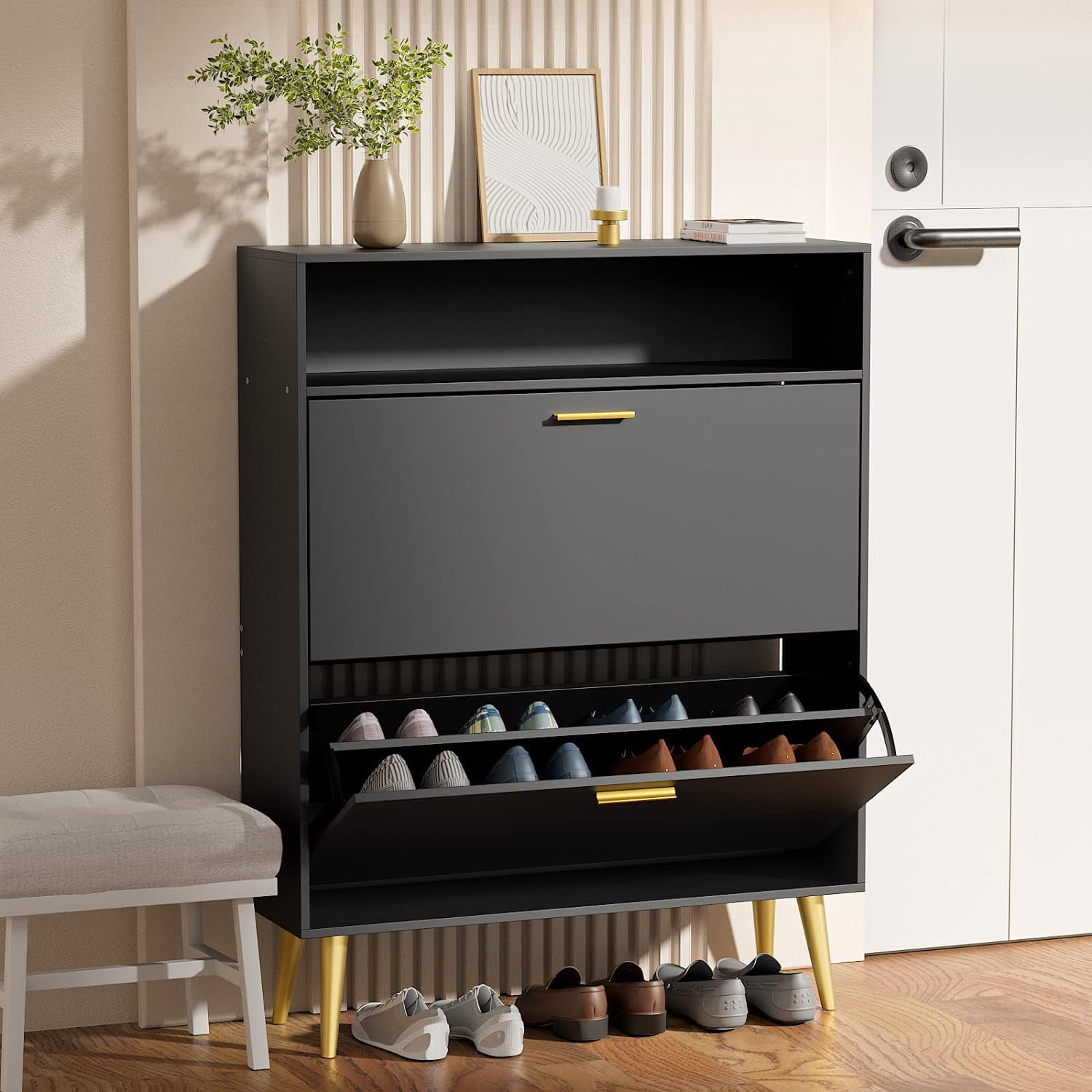 Shoe Cabinet for Entryway, Narrow Shoe Storage Cabinet with 2 Flip ...