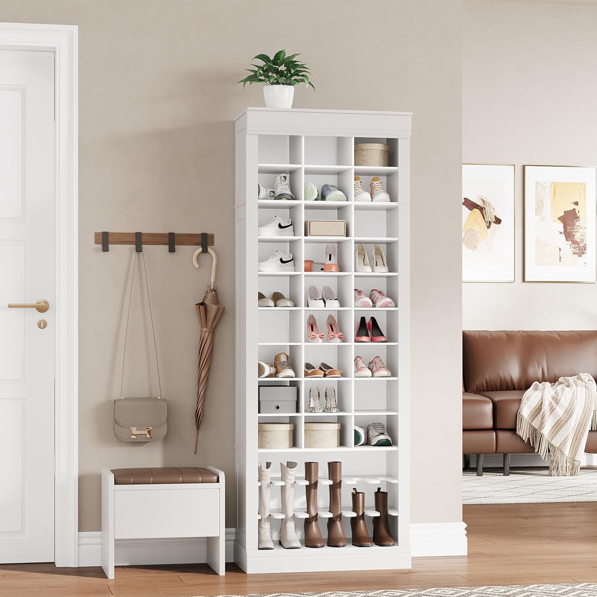 Shoe Cabinet, Entryway Shoe Storage Cabinet with 27 Cubbies and Tall ...