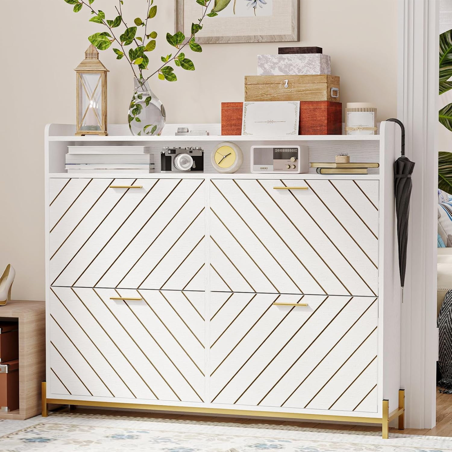 Shoe Cabinet for Entryway Slim Hidden Shoe Cabinet Storage with 3 Flip ...