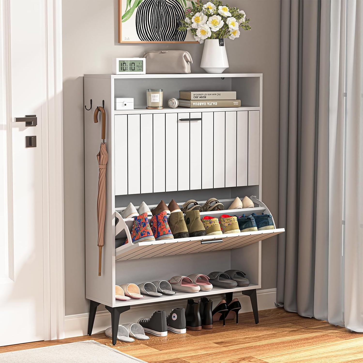 Shoe Cabinet for Entryway Slim Hidden Shoe Storage Cabinet with 2 Flip ...