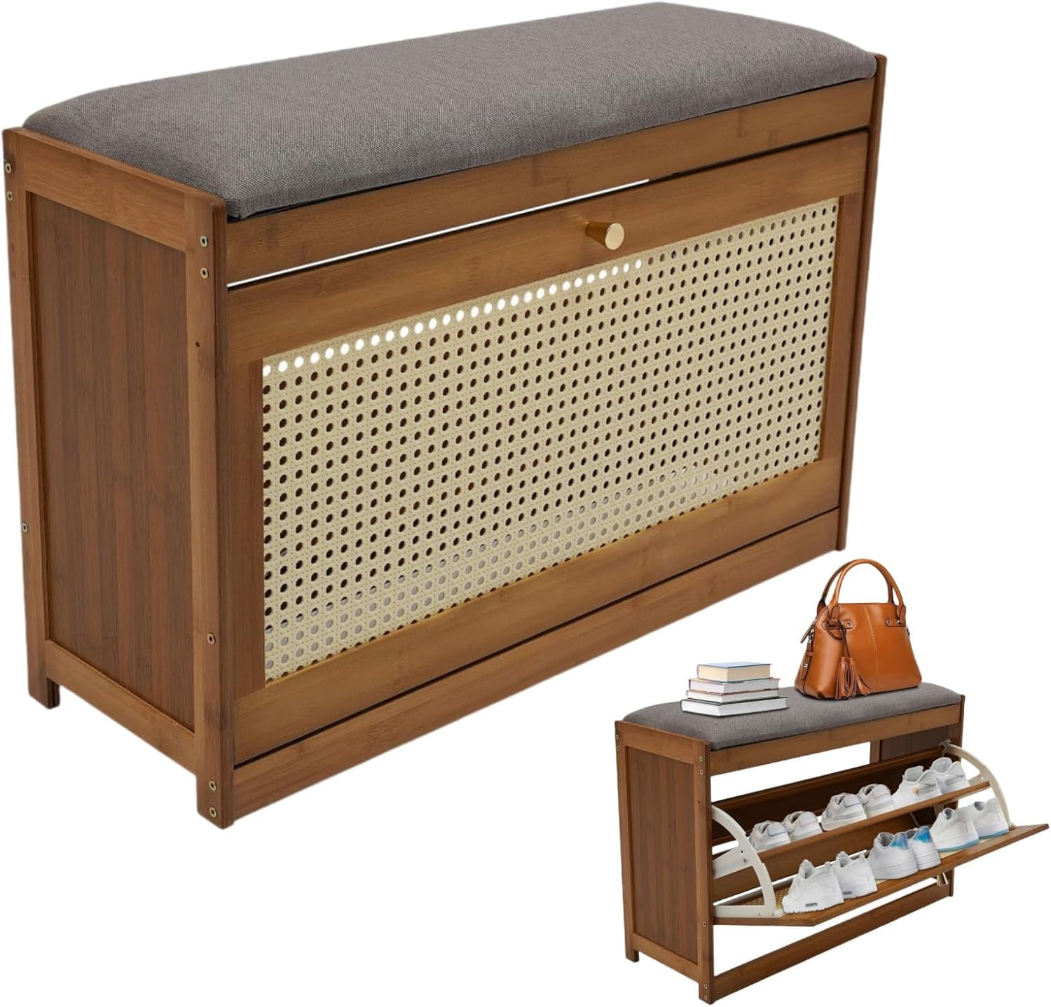 Shoe Cabinet with Flip Drawers, Bamboo Shoe Organizer Shoe Storage ...