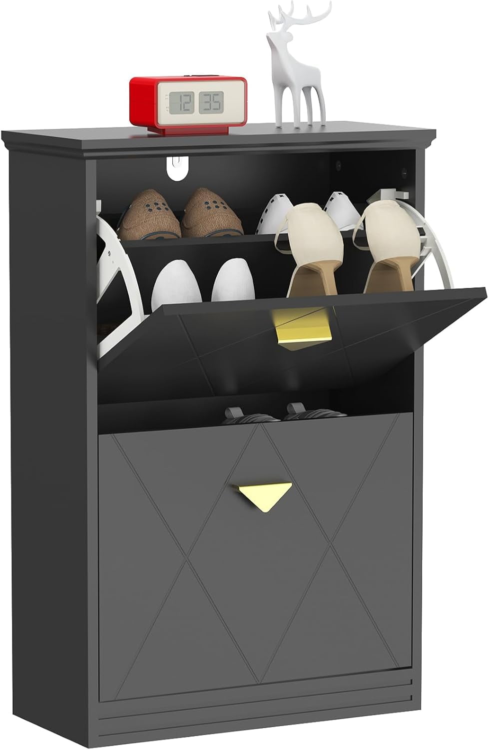 Shoe Cabinet with Flip Drawers, Shoe Bench with Removable Cushion, Free ...