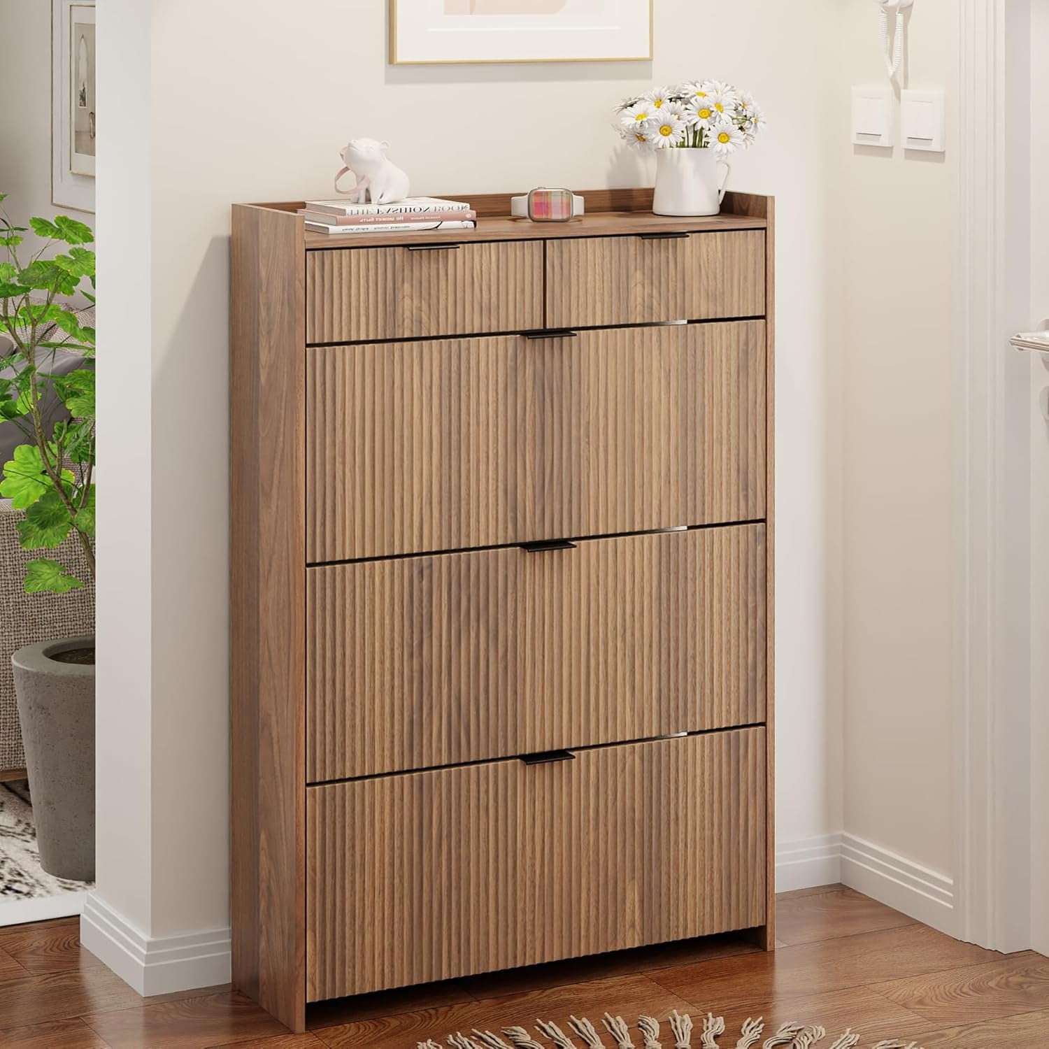 Shoe Cabinet, Free Standing Tipping Bucket Shoe Rack Organizer with 3 ...