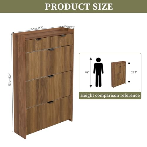 Shoe Cabinet, Free Standing Tipping Bucket Shoe Rack Organizer with 3 ...