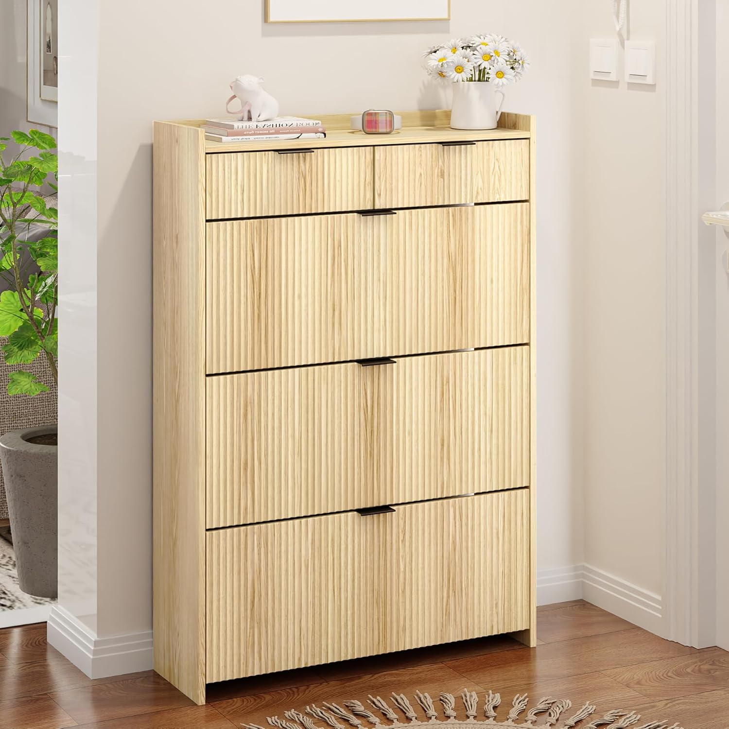 Shoe Cabinet, Free Standing Tipping Bucket Shoe Rack Organizer with 3 ...