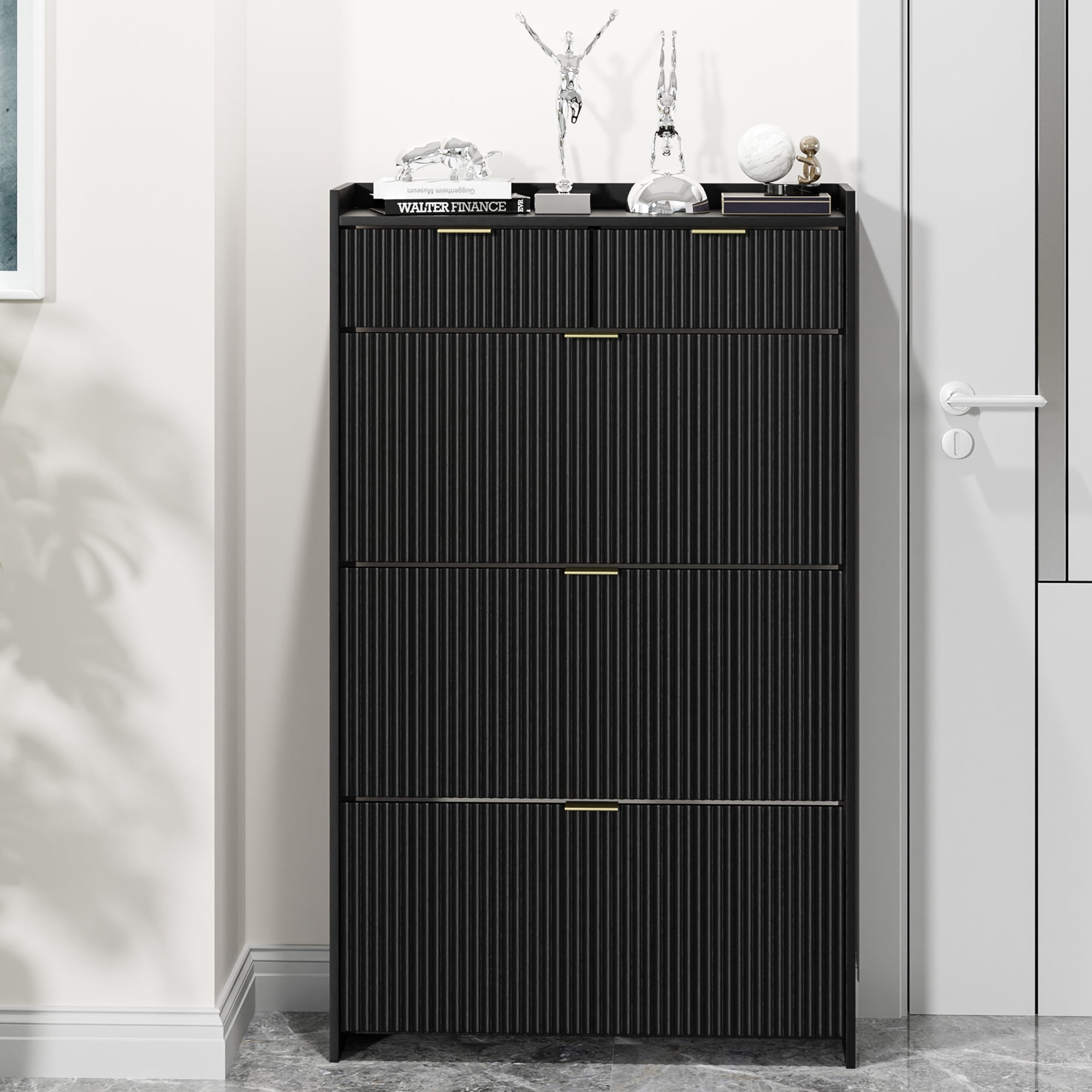 Shoe Cabinet, Free Standing Tipping Bucket Shoe Rack Organizer with 3 ...