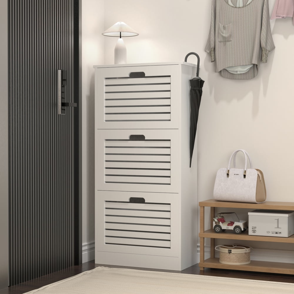 Shoe Cabinet,Freestanding Tipping Bucket Shoe Rack Organizer with 3 ...